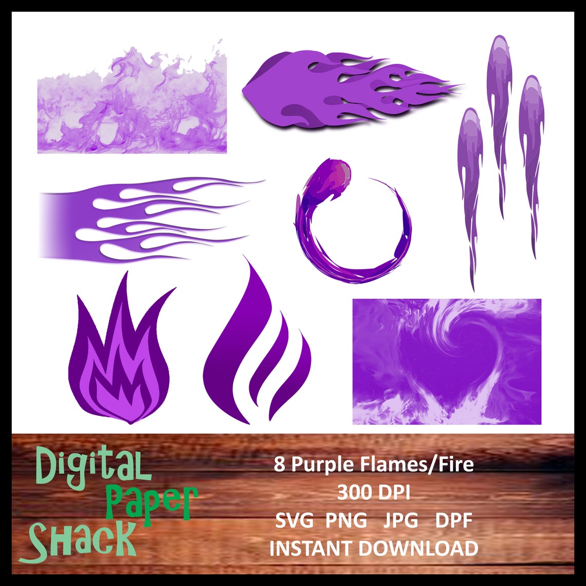 8 Printable Scalable Purple Fire Flames Instant Download Svg Png Pdf ...