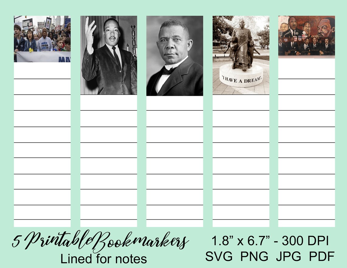 Printable Lined Bookmarkers: Martin Luther King & Booker T. Washington ...