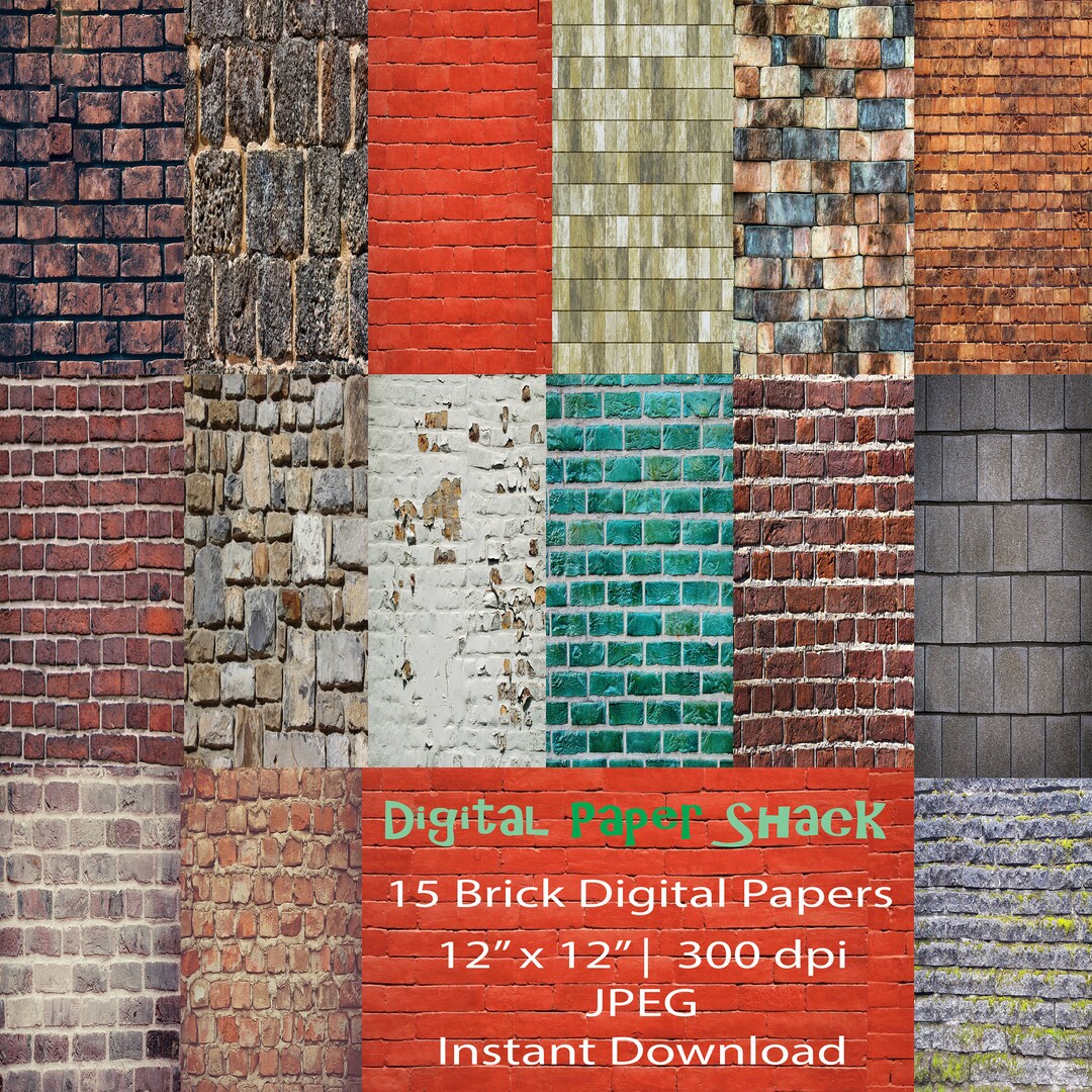 Bundle of 15 Brick Digital Papers 12x 12 300 Dpi JPG Digital Brick ...