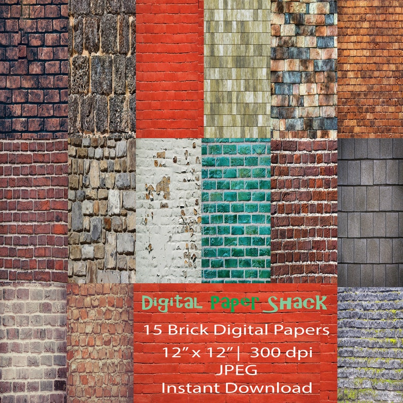 Bundle of 15 Brick Digital Papers 12x 12 300 Dpi JPG Digital Brick ...