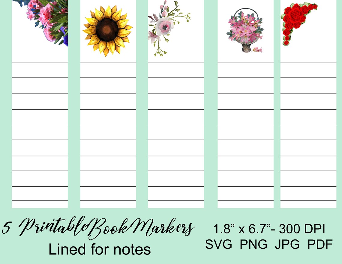 5 Printable Bookmarkers Lined for Note Taking Instant Download ...