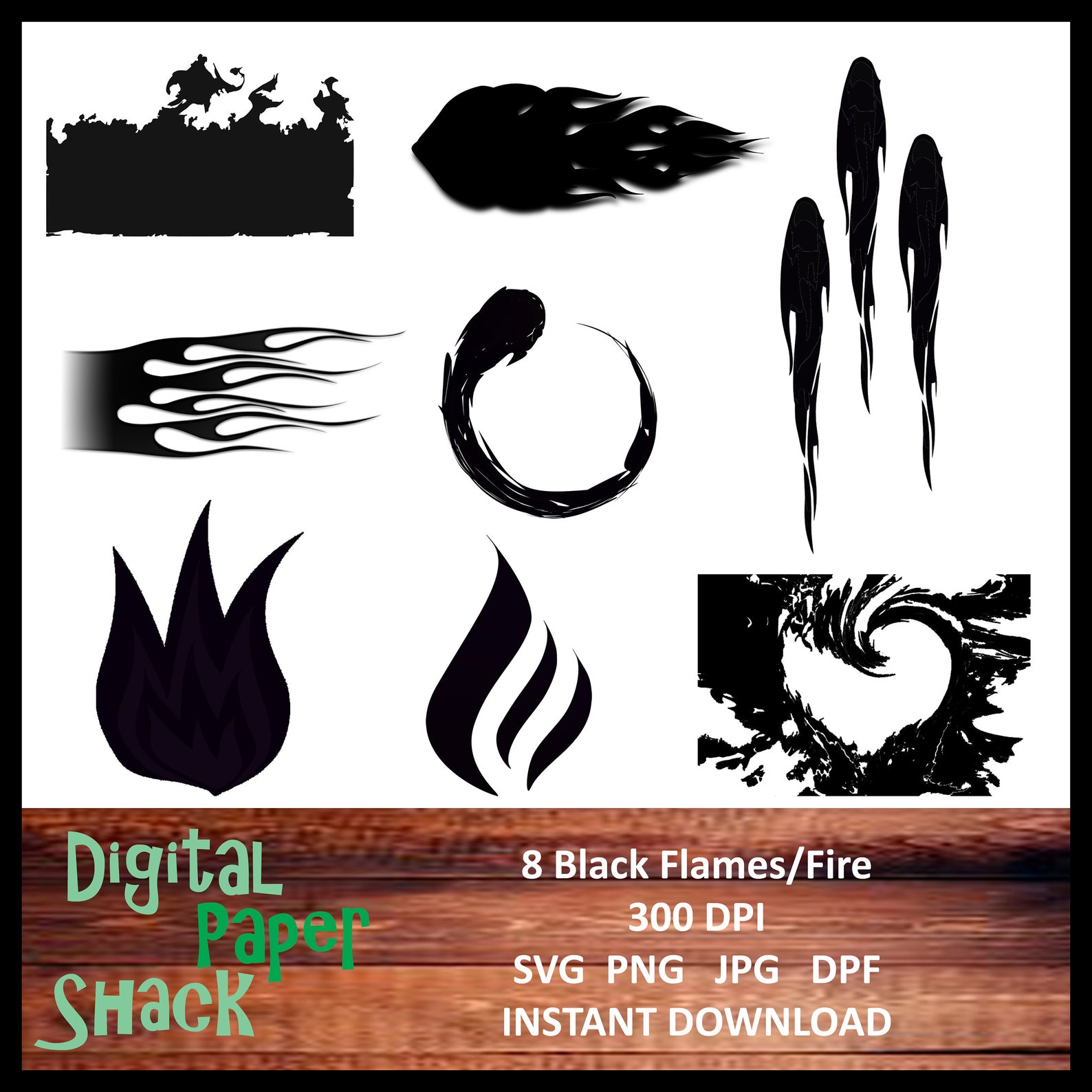 8 Printable Scalable Black Fire Flames Instant Download Svg Png Pdf Jpg ...