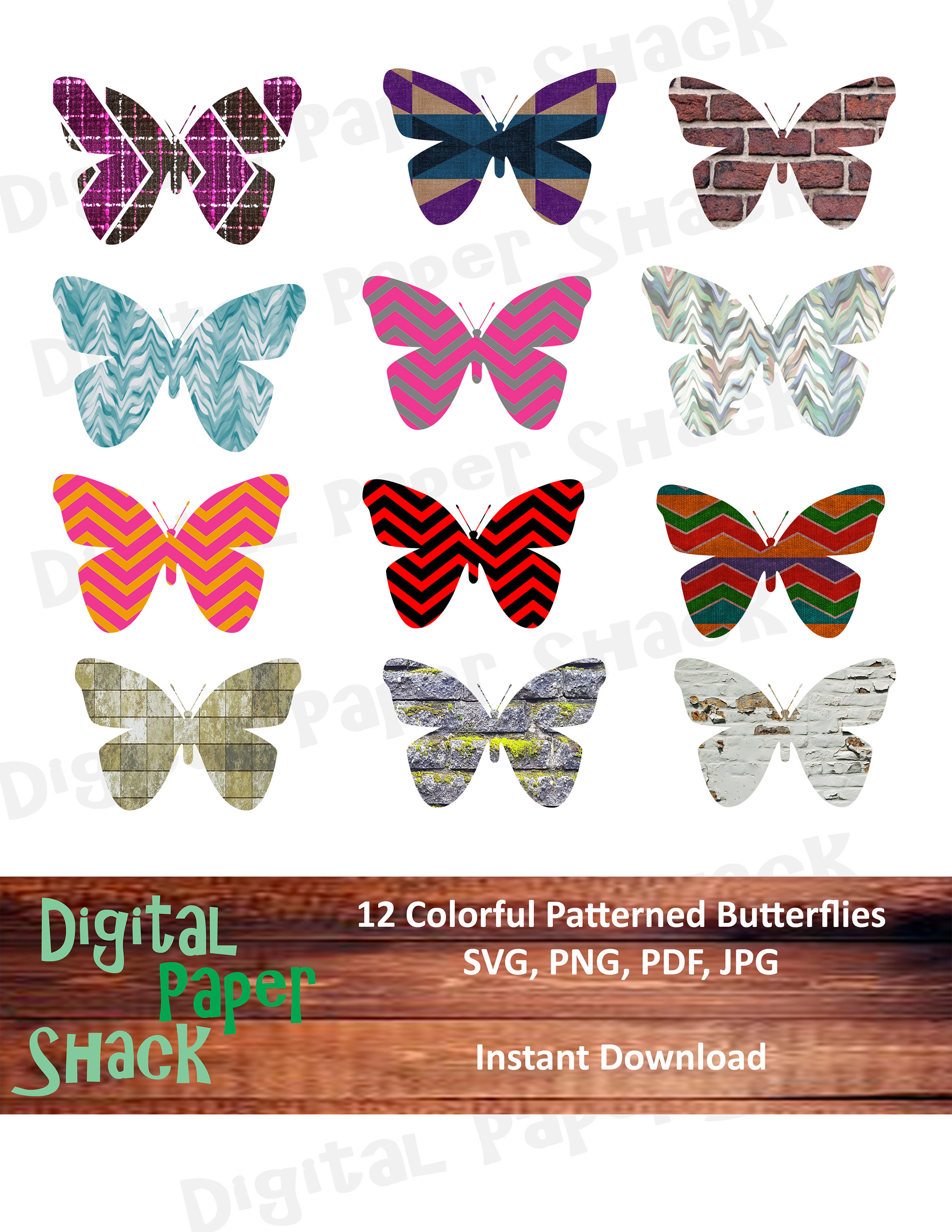 12 Colorful Patterned Butterflies Downloadable Svg, Png, Pdf, Jpg ...