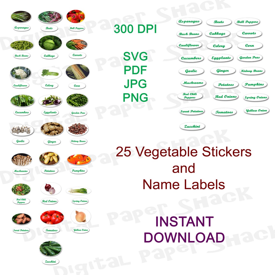 25 Printable Vegetable Stickers and Labels Veggie Stickers Planner ...