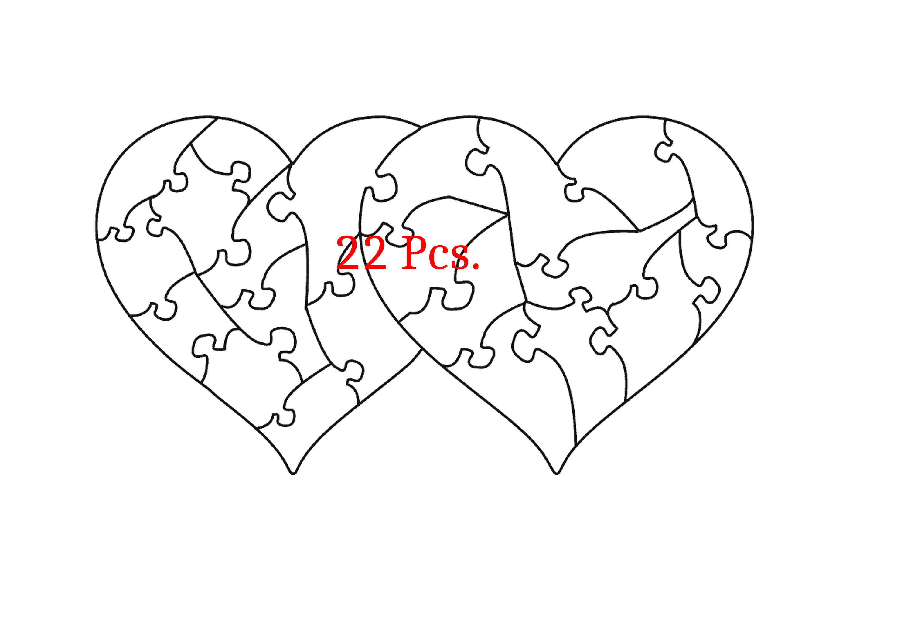 22 Pcs. Connected Hearts Puzzle Template Svg Png Pdf Jpg Double Hearts ...