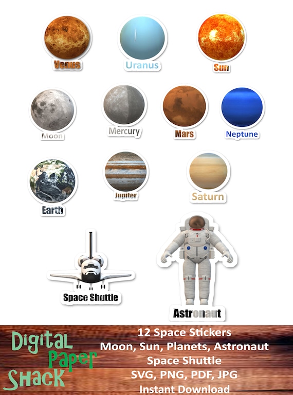 12 Space Planet Stickers Printable Laptop Iphone Stickers | Etsy