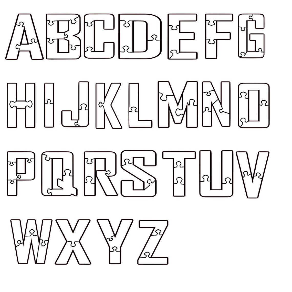 Alphabet A-Z Scalable Jigsaw Puzzle Template Svg, Png Pdf Jpg Files ...