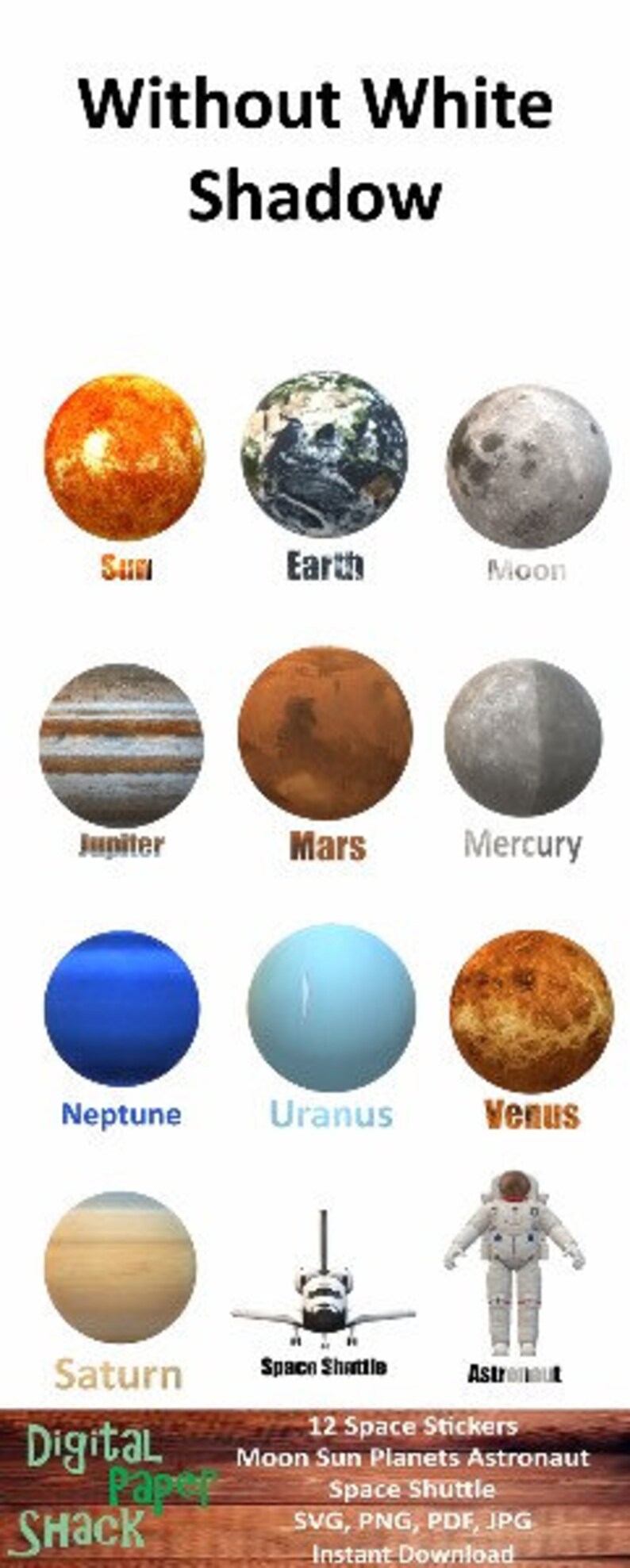 12 Space Planet Stickers Printable Laptop iPhone Stickers Planner ...