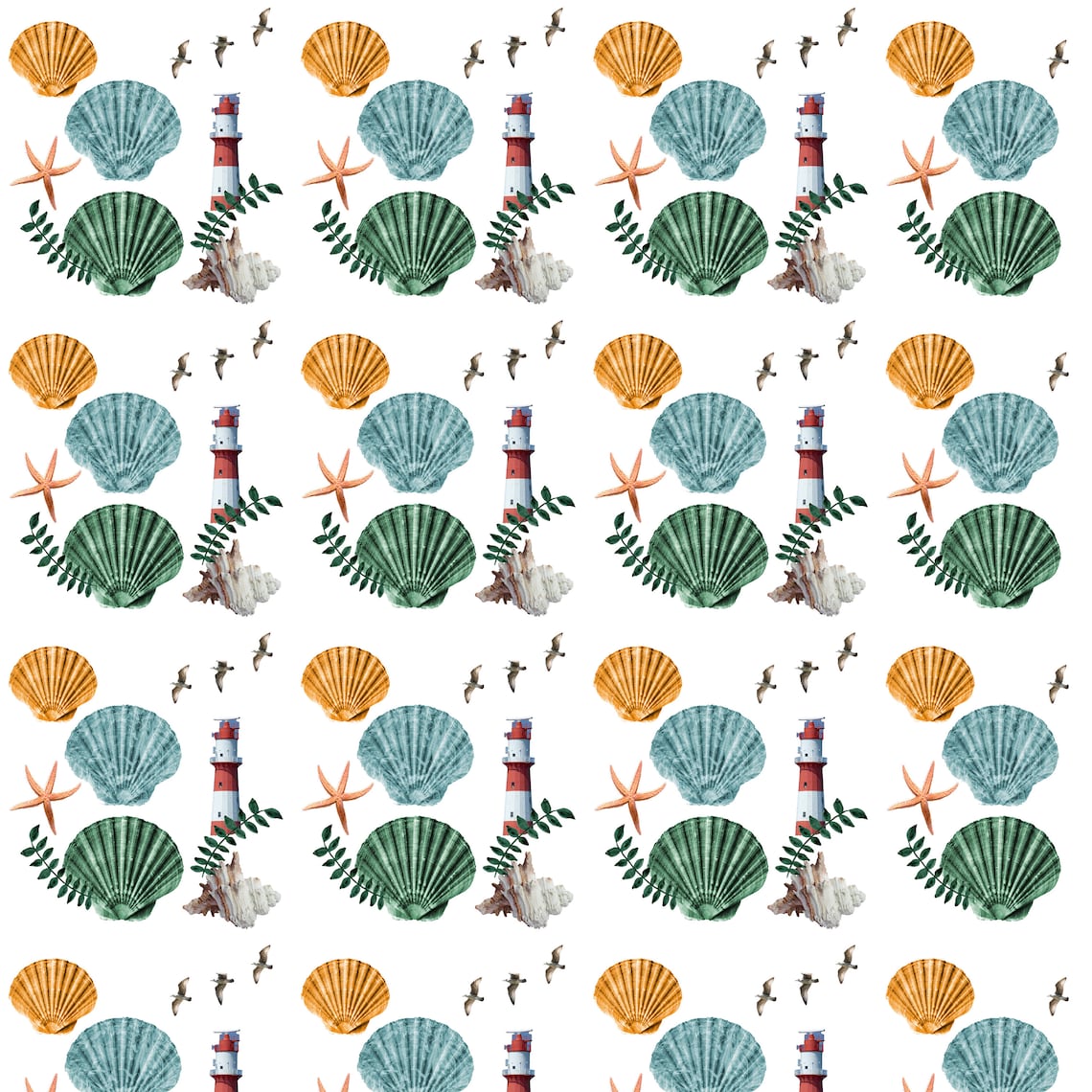 Printable Beach Theme Background Paper Seamless Design Seashells ...