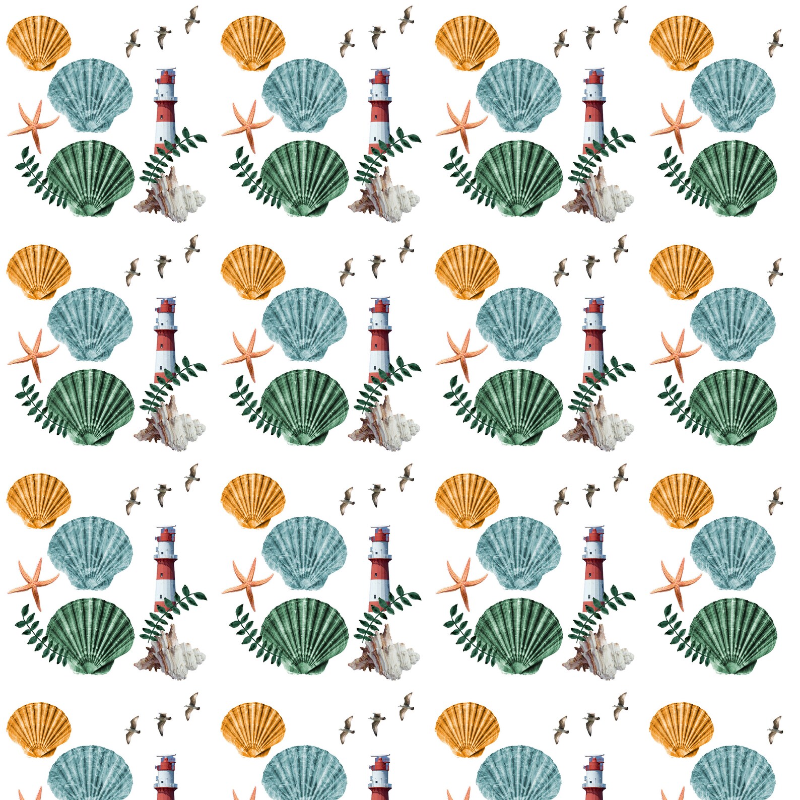 Printable Beach Theme Background Paper Seamless Design Seashells ...