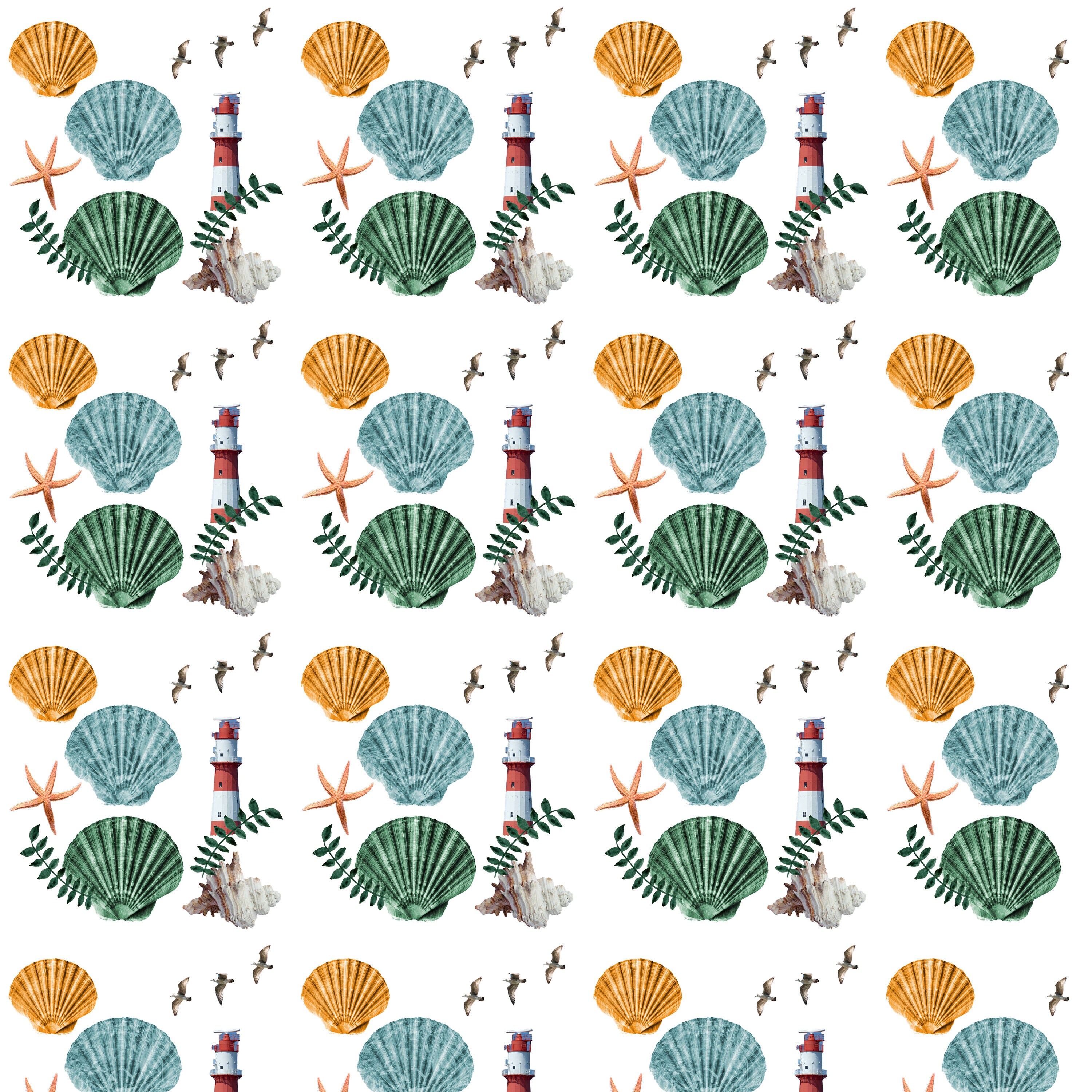 Printable Beach Theme Background Paper Seamless Design Seashells ...