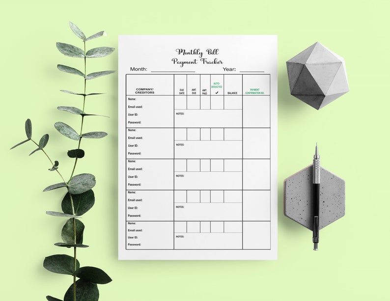 Printable Monthly Bill Payment Tracker (digital Download) - Etsy