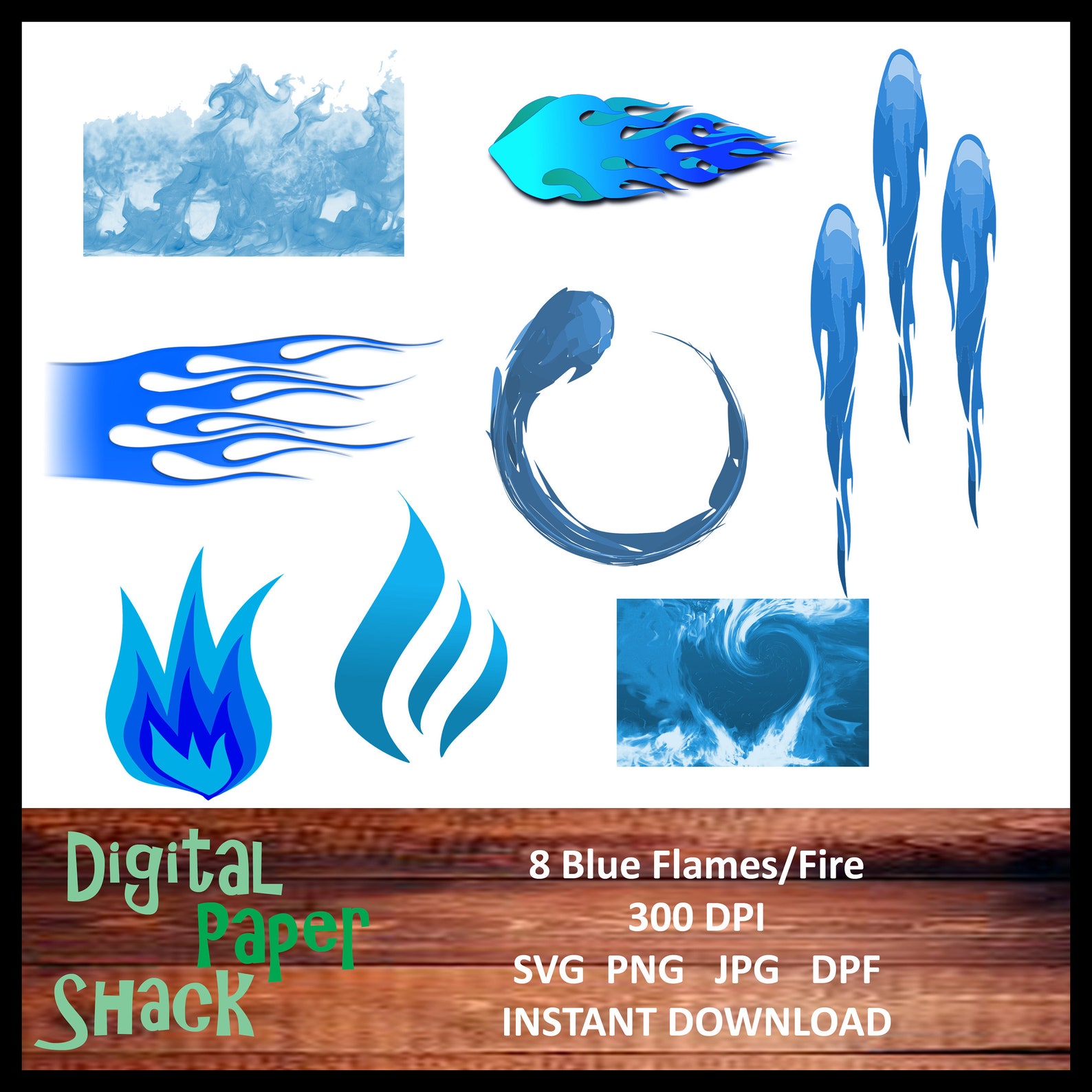8 Printable Scalable Blue Fire Flames Instant Download Svg Png Pdf Jpg ...