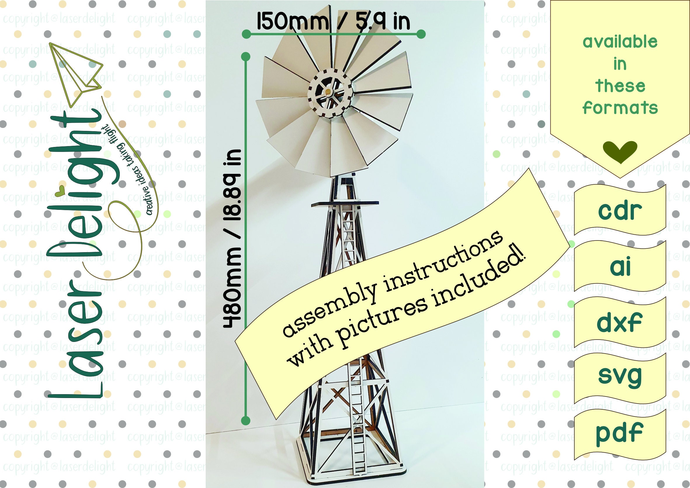 Wall Hangings dxf glowforge Kalahari Windpump laser cut file svg Home ...