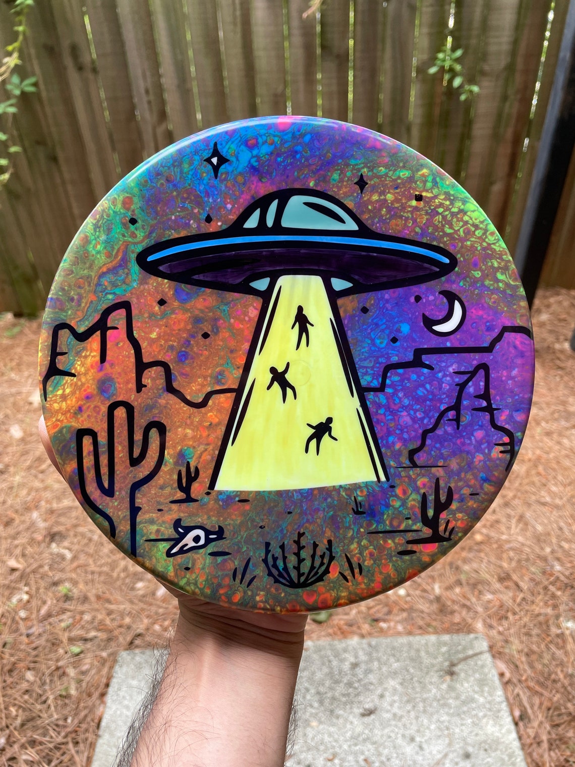 UFO Disc Golf Disc Dye Abstract Art Acrylic Pour Style | Etsy
