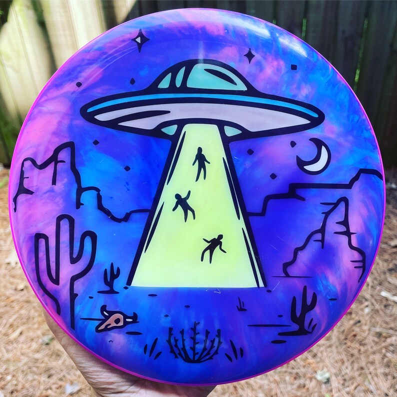 UFO Disc Golf Disc Dye Abstract Art Acrylic Pour Style | Etsy
