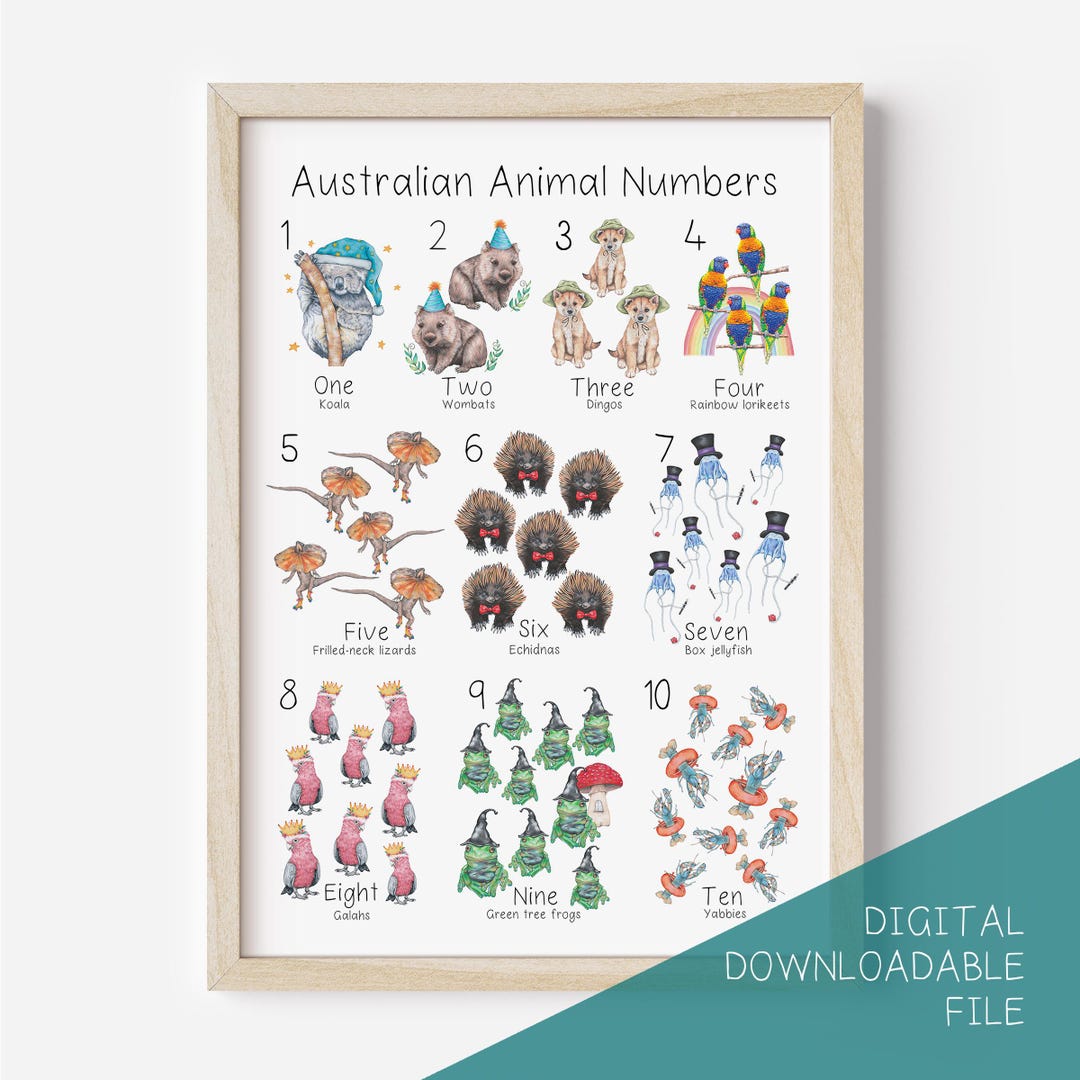 Australian Animal 1 to 10 Numbers Poster DIGITAL DOWNLOAD - Etsy