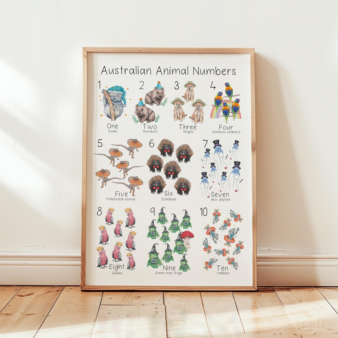 Australian Animal Numbers 1 to 10 Poster - A3 Size - Hand Drawn ...