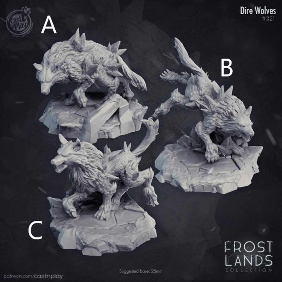 Dire Wolf | Dnd | Pathfinder | Frostlands | Cast N Play | 28mm and 32mm ...