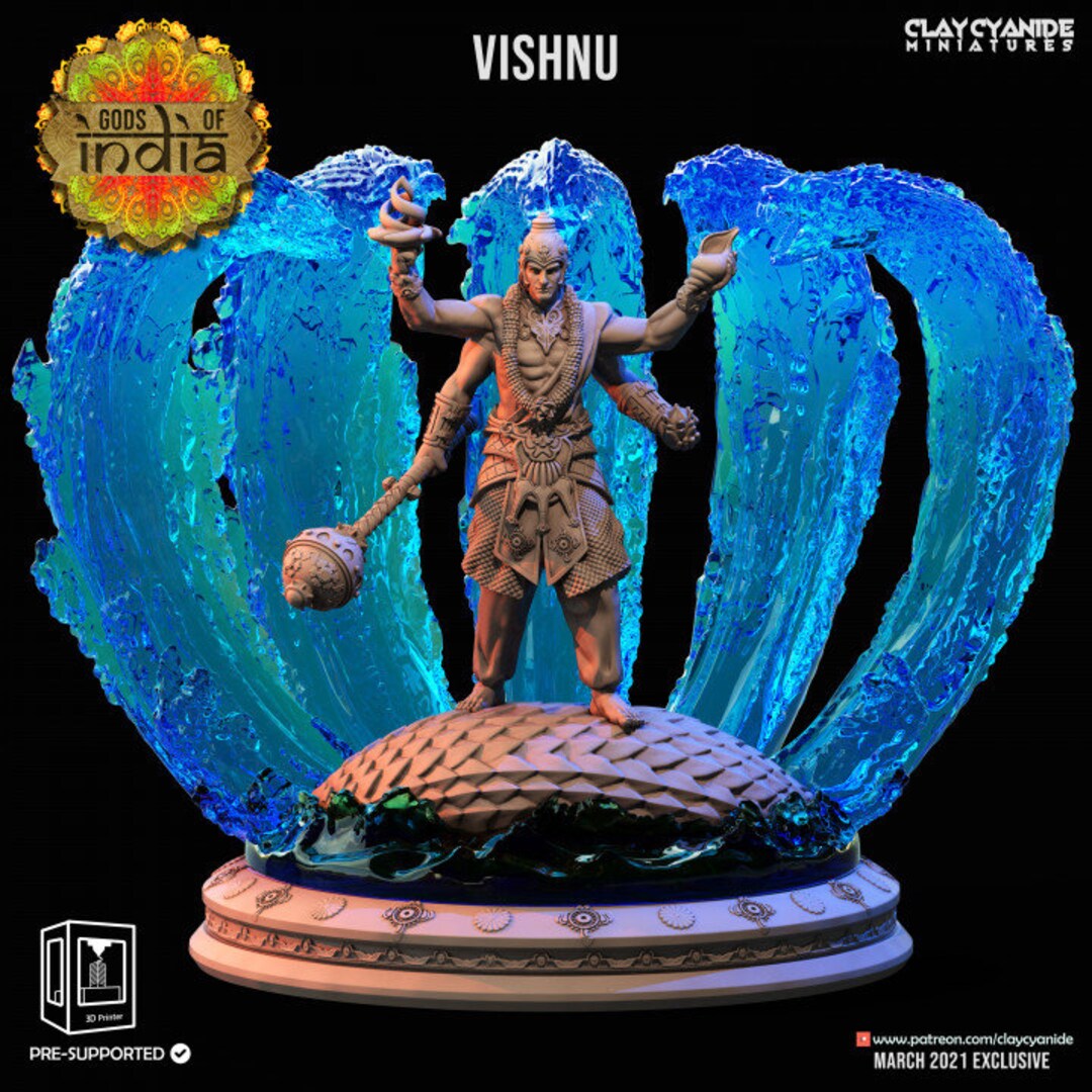 Vishnu, Hindu God Mini Figure Dnd Pathfinder Sigmar Clay Cyanide ...