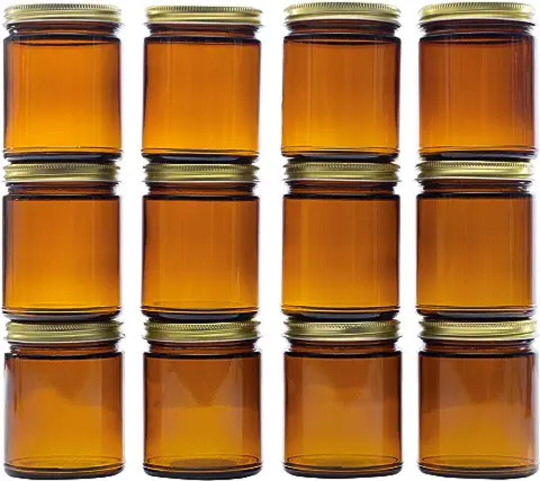 9 Oz. Amber Straight-sided Jars (12-PK), Candle Cosmetic, Spices, Empty ...
