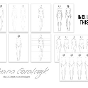 Fashion Sketch Template Front and Back Straight Pose female - Etsy