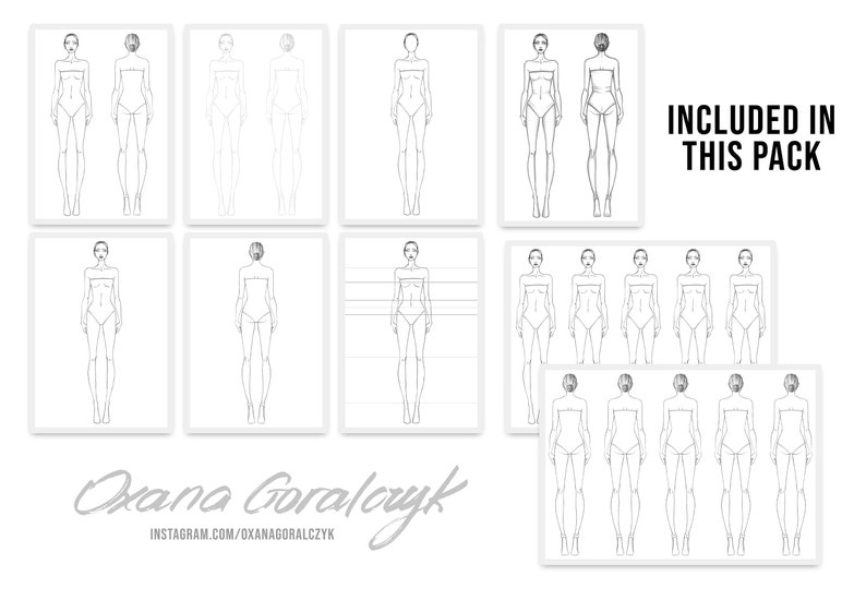 Fashion Sketch Template Front and Back Straight Pose female - Etsy