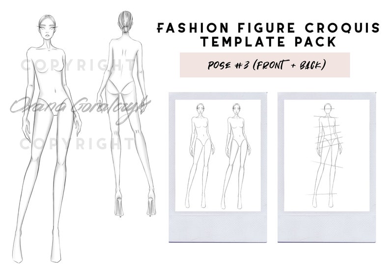 Fashion figure croquis template Front and back Pose 3 - Etsy France
