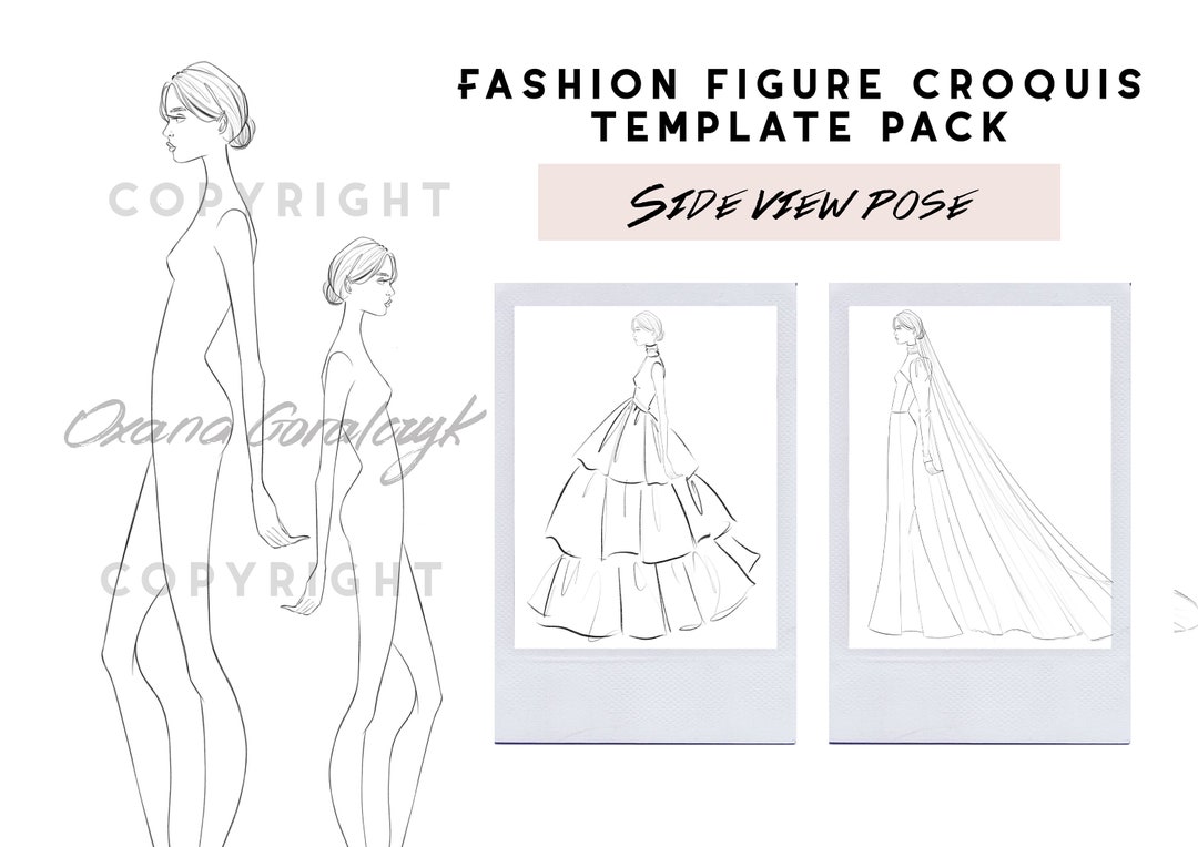 Fashion Figure Croquis Template Pack Side View Womenswear Silhouette ...
