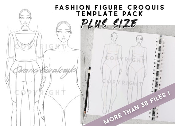 Plus Size Fashion Figure Croquis Template Front and Back 2 - Etsy