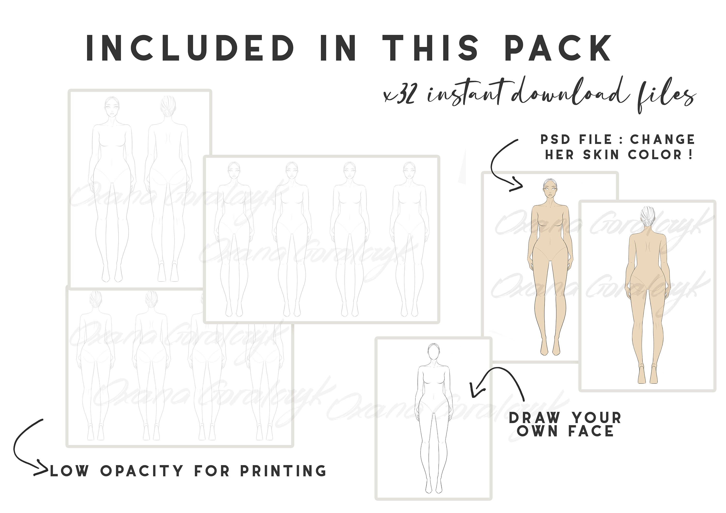 Plus Size Fashion Figure Croquis Template Front and Back 2 Sizes female ...