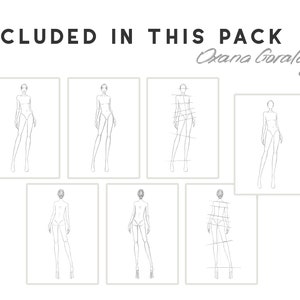 Fashion Figure Sketch Template Front and Back Pose 3 female - Etsy