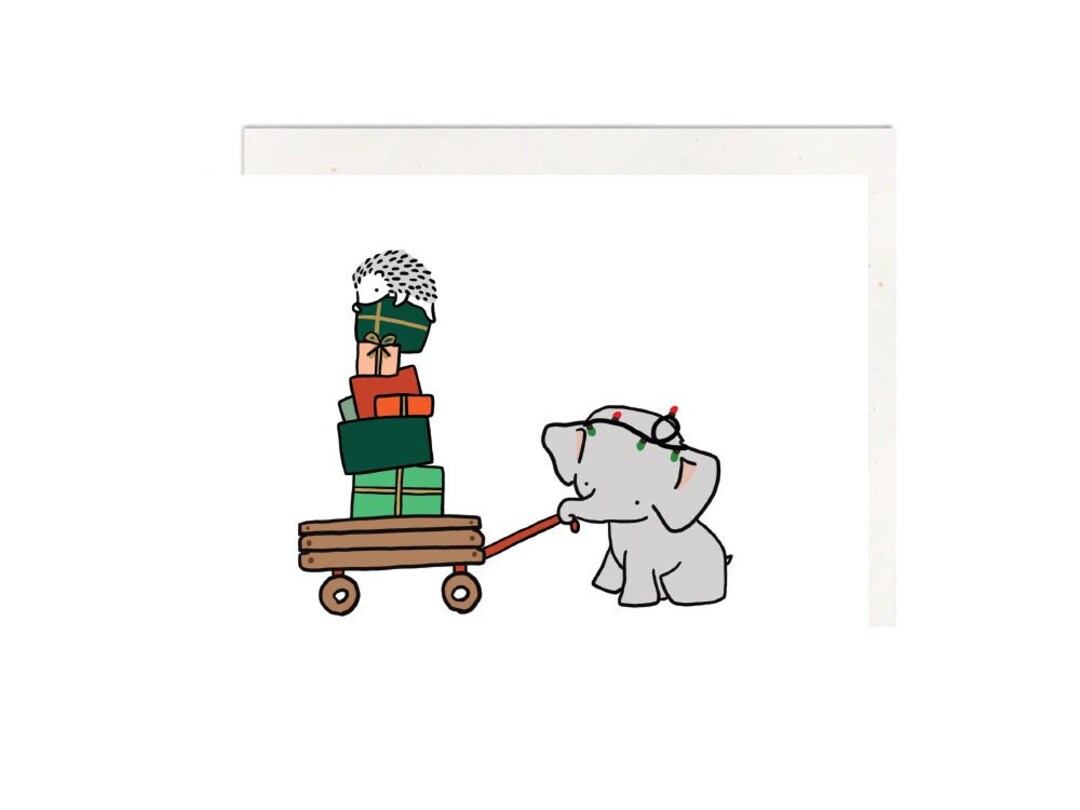 Hedgehog and Elephant Presents Haul Holiday Greeting Card - Etsy