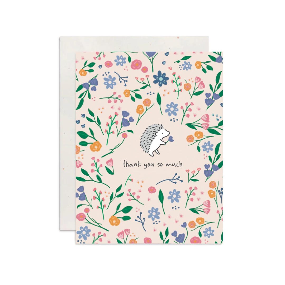 Floral Hedgehog Thank You Card: Hand-drawn Greeting Card - Etsy