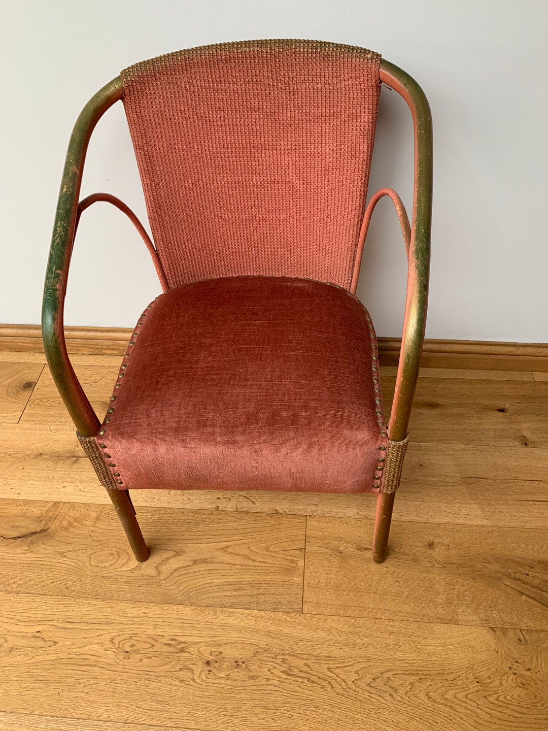 Rare Lloyd Loom Open Arm Armchair With Pink Dralon Upholstered Seat ...
