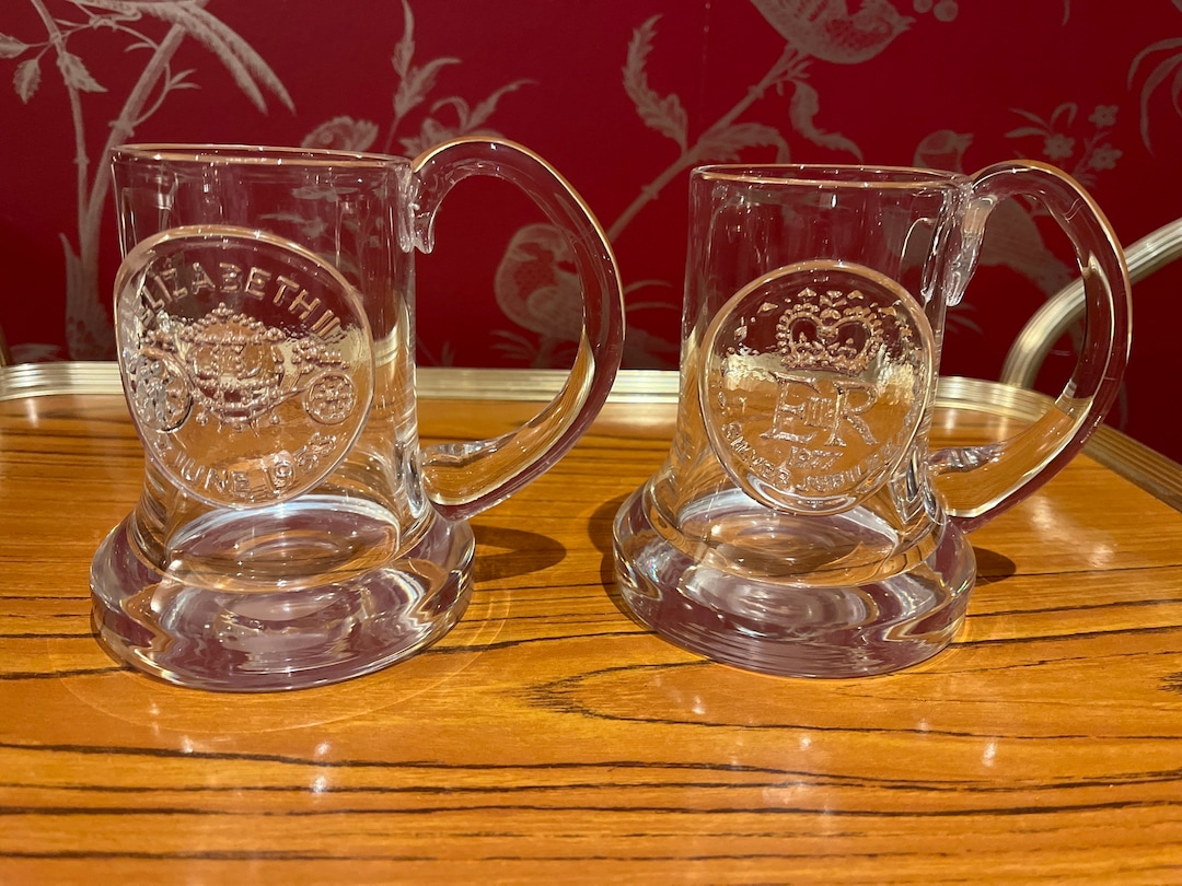 Vintage Two Commemorative Tankards in Dartington Glass. Queen Elizabeth ...