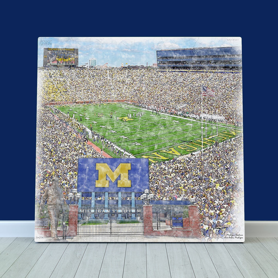 Michigan Stadium Print / Canvas Wall Art, Artist Drawn College Football ...