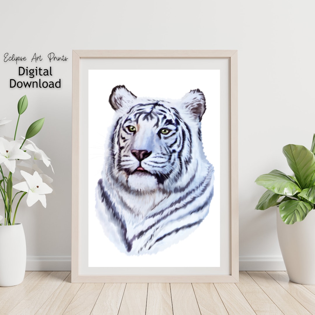 White Tiger Poster Print, Tiger Art, Bedroom Art, Nursery Animal Decor ...