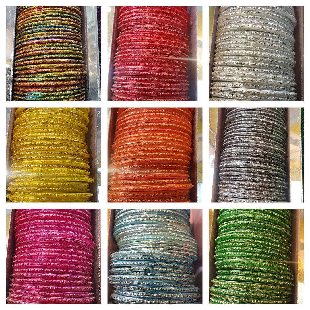 24 Pieces Multi Color Indian Costume Wedding Style Plain Glass Bangles ...