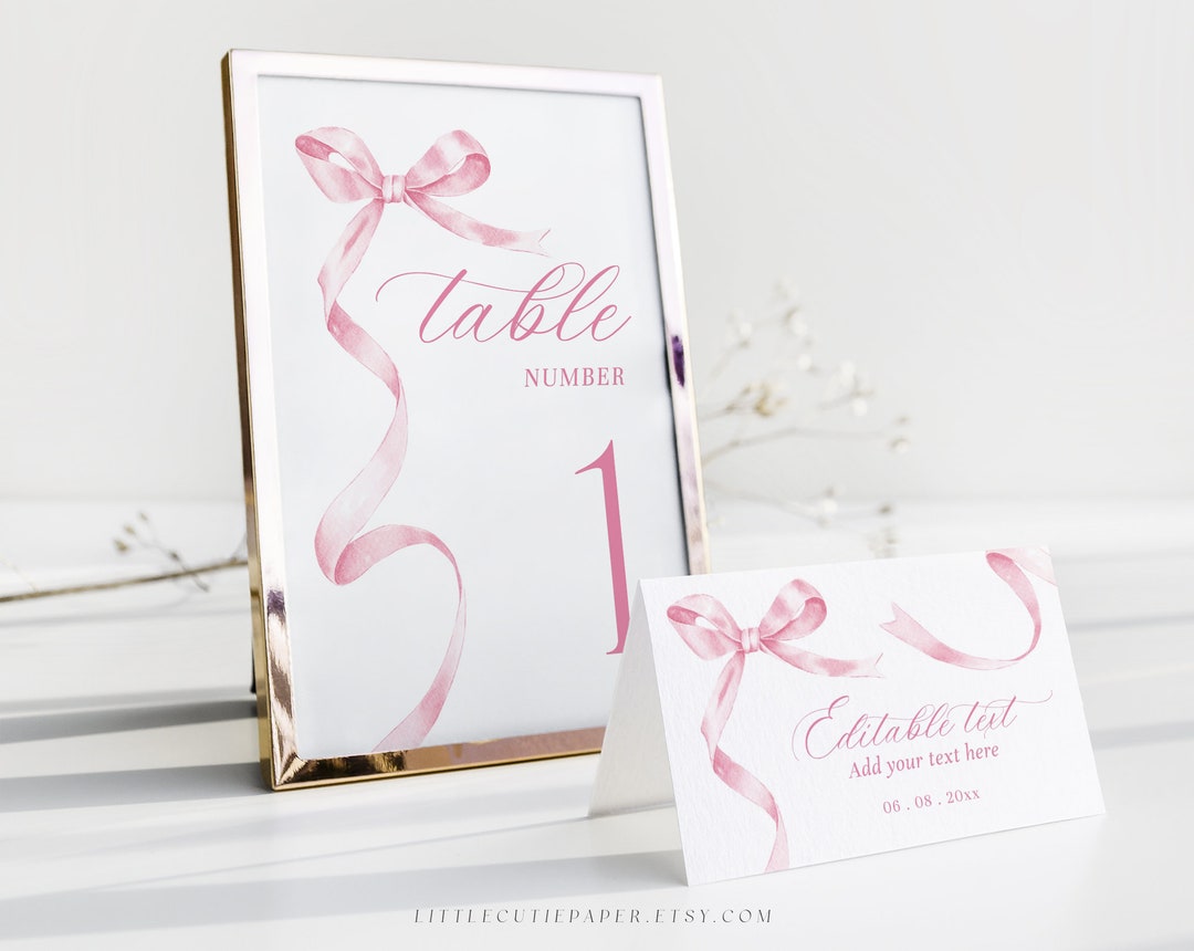 Editable Pink Bow Food Tent Template With Table Number, Pink Ribbon ...