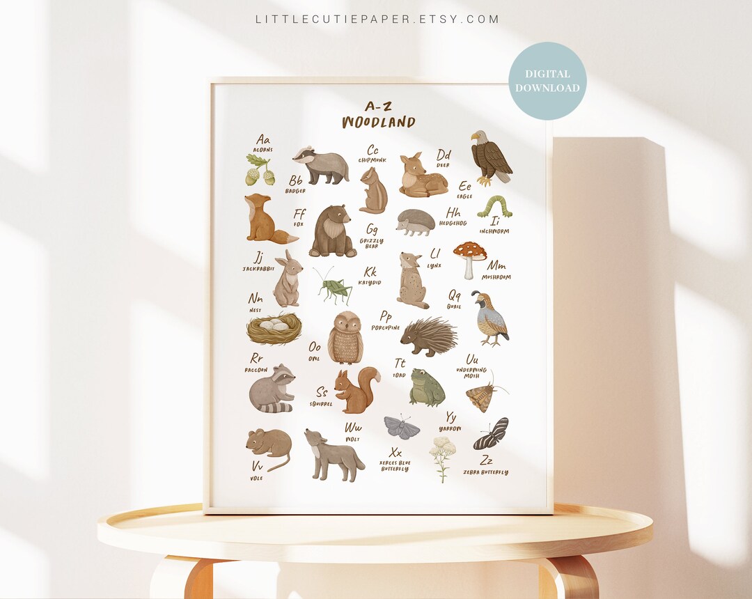 Woodland Alphabet Poster Nursery, Animal Alphabet Poster, Montessori ...