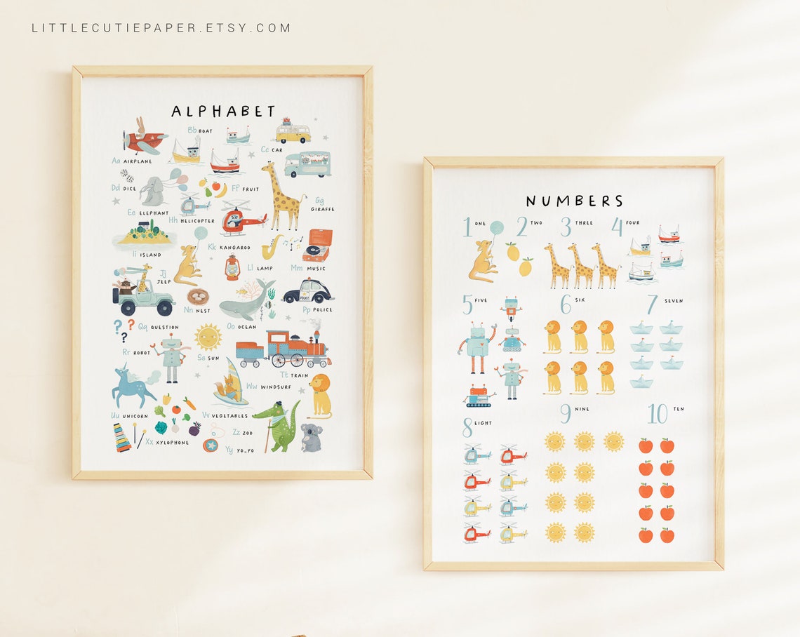 Alphabet and Numbers Poster Digital Download, Alphabet Chart and ...
