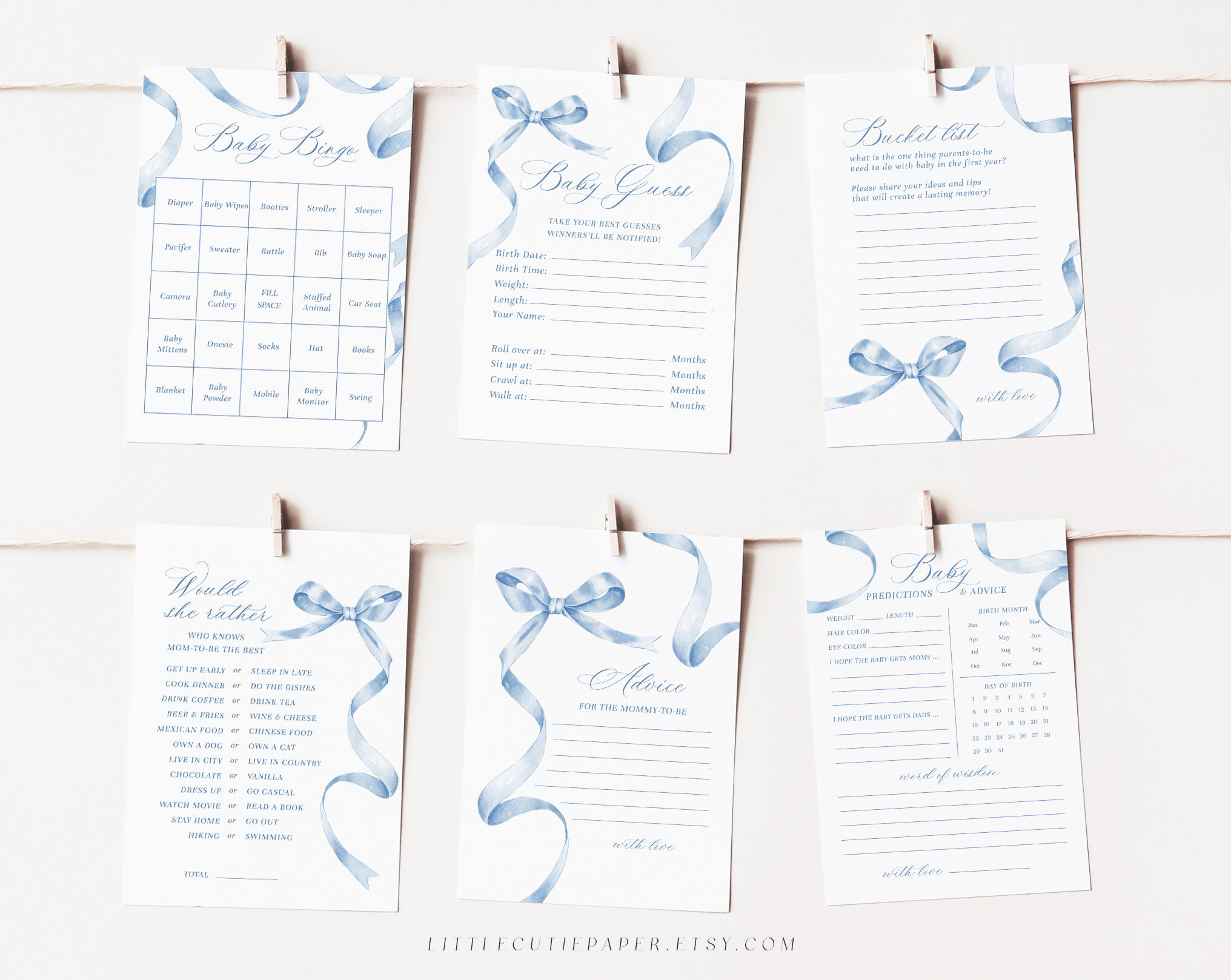 Editable 12 Blue Bow Baby Shower Games Bundle, Printable Blue Ribbon ...