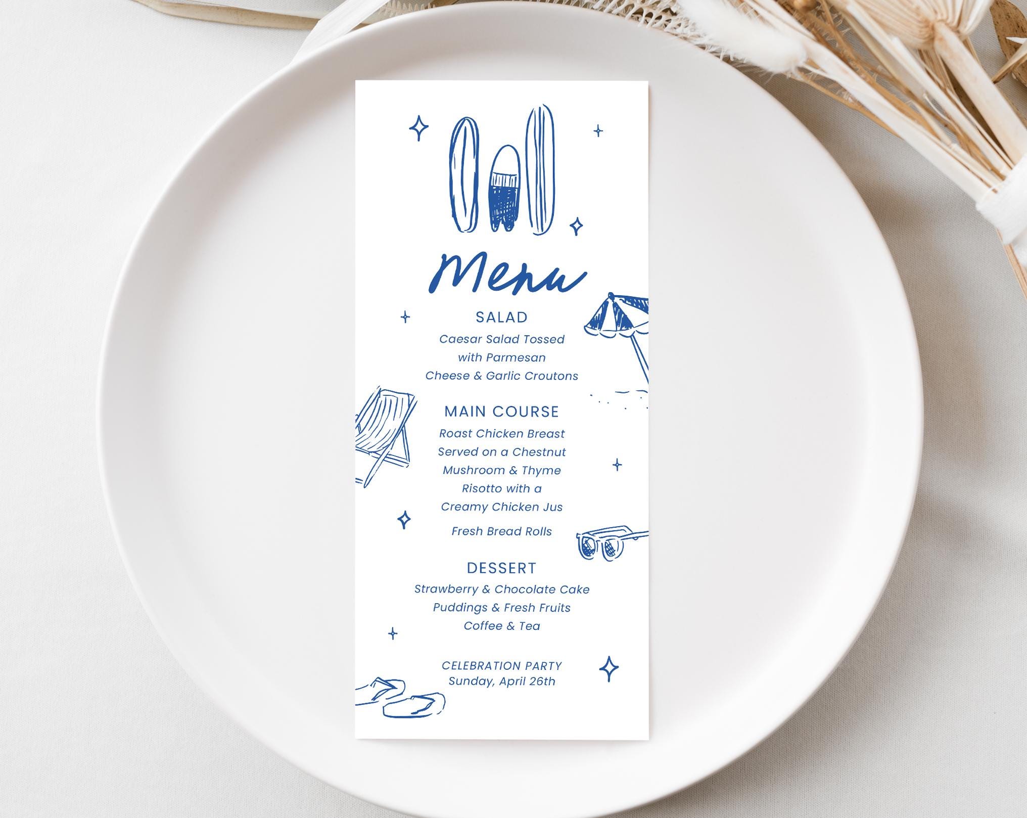 Editable Surfboard Menu Template, Printable Baby on Board Menu Cards ...