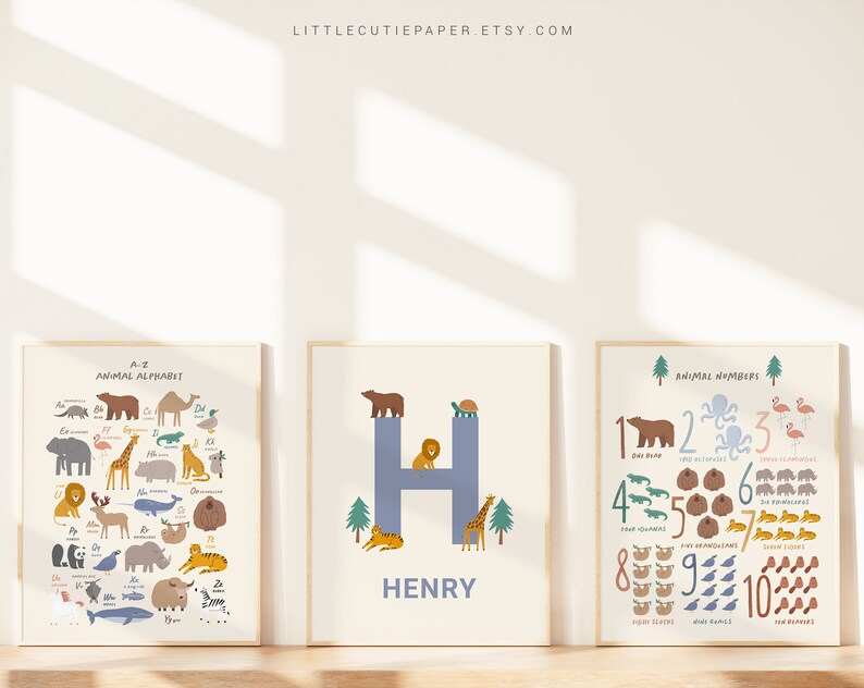 Editable Personalized Name, Animal Alphabet and Numbers Poster Digital ...