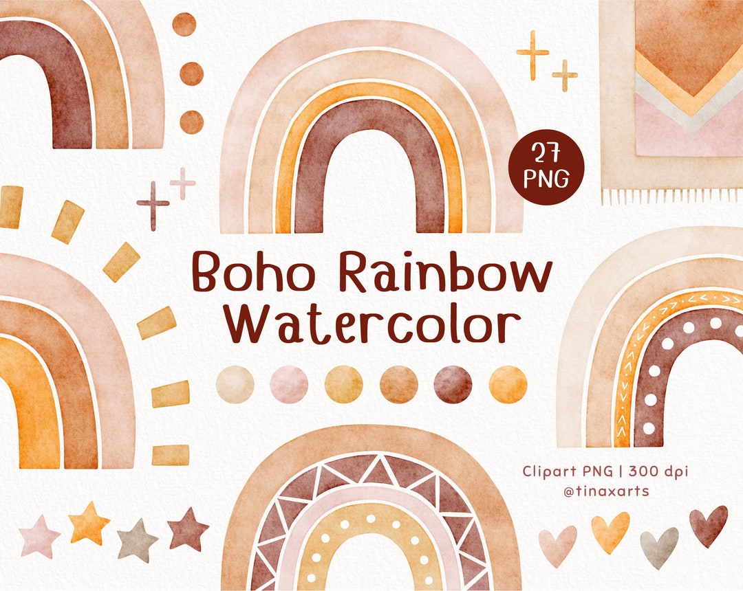 Boho Rainbow Watercolor Clipart Rainbow Clip Art Boho - Etsy UK