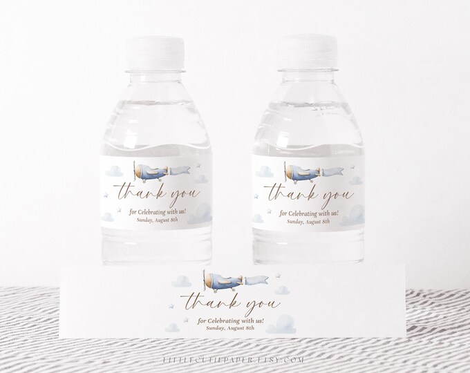 Editable Airplane Water Bottle Labels: Baby Shower, Birthday (digital ...
