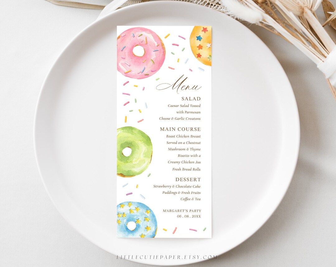 Editable Donuts and Sprinkle Menu Template, Printable Dinner Menu Cards ...