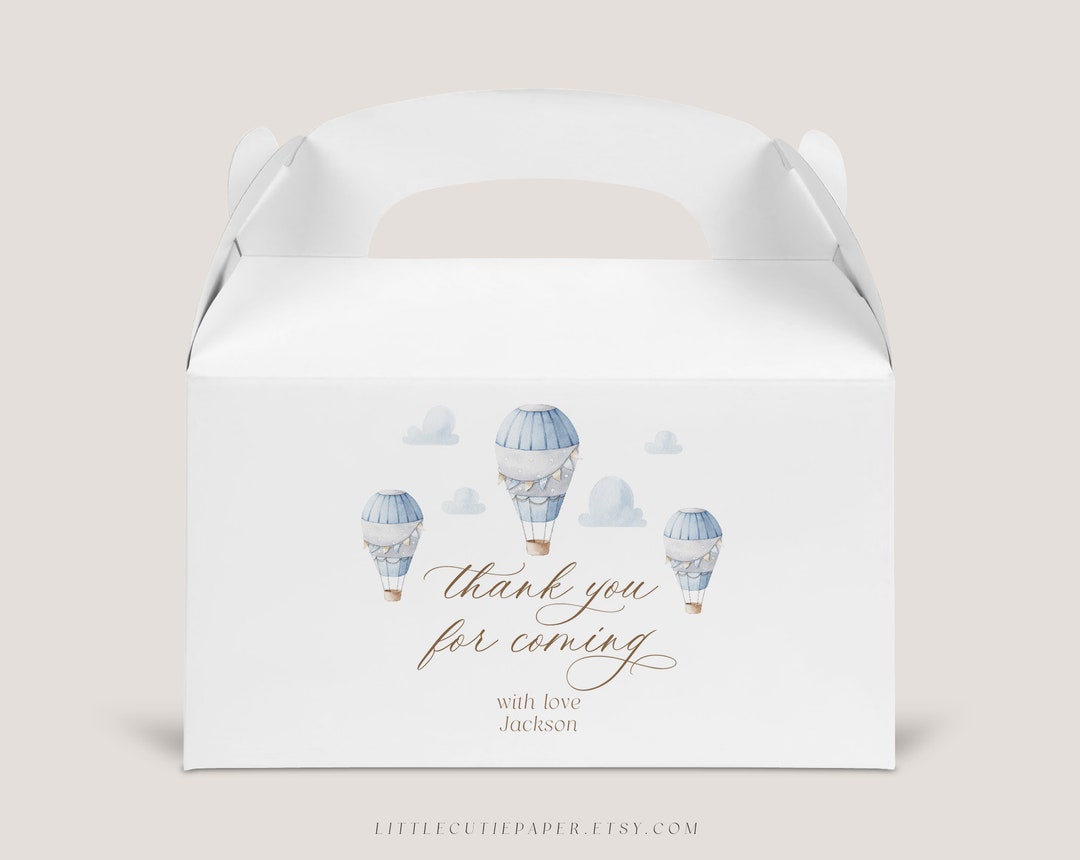 Editable Blue Hot Air Balloon Gable Box Label Template, Onederful ...