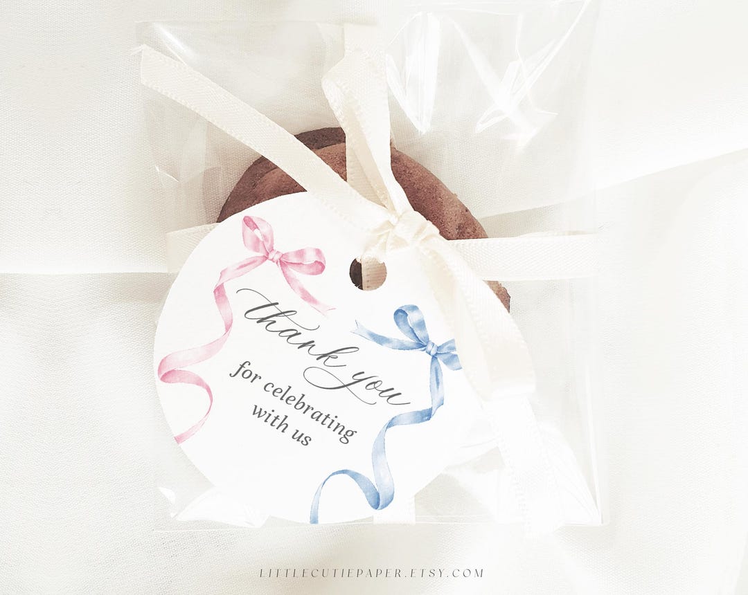 Editable Pink and Blue Bow Cookie Favor Tag Template, Bow Gift Tag ...